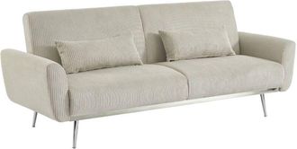 Sweeek 2-3-Sitzer Design-Schlafsofa mit Cordbezug und verchromten Metallf&uuml;&szlig;en, Cord, Hellgrau