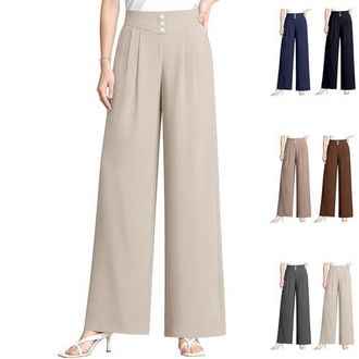 Generic Pantalon pour femmes &acirc;g&eacute;es - Pantalon &eacute;vas&eacute; doux et fluide &agrave; taille haute &agrave; enfiler - Jambe large - Taille extensible confortable - Plus de 50, abrico