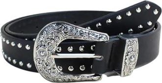 Generic Ceinture en cuir style punk vintage avec boucle en métal et sangle à rivets pour femme, tenue décontractée, Noir, 105 cm