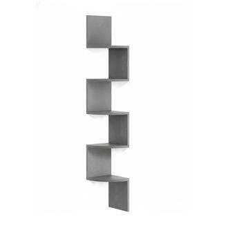 Relaxdays Eckregal, HxBxT: 125 x 20 x 20 cm, 5 Etagen, MDF, Zickzack-Design, Wandregal Ecke, B&uuml;cherregal h&auml;ngend, grau