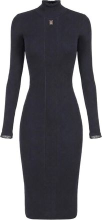 Elisabetta Franchi Femme, Robes, Bleu, Taille: 40 FR Robe mi-longue en maille avec d&eacute;tail logo