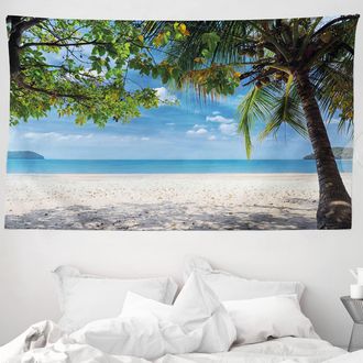 Abakuhaus Sommer Wandteppich und Tagesdecke, Tropical Beach Ocean aus Weiches Mikrofaser Stoff Waschbar ohne Verblassen Digitaldruck, 230 x 140 cm, Farngrün Him