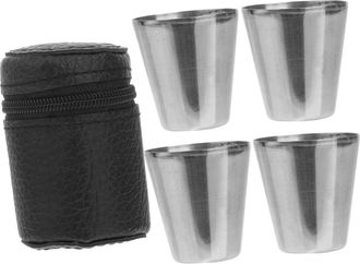 TOPBATHY 4stücke Edelstahlbecher Für Wein Und Bier Stahltrinkbecher Mit Schwarzer Leder-tragetasche Für Camping Und Outdoor-aktivitäten