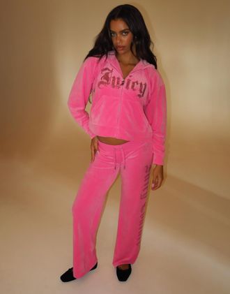 Juicy Couture Iccle hoodie zipp&eacute; coordonn&eacute; &agrave; logo strass&eacute; rose vif