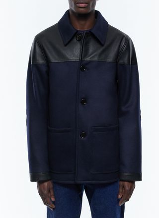 Fursac Blouson bi-mati&egrave;re en laine et cuir - Taille L - Homme