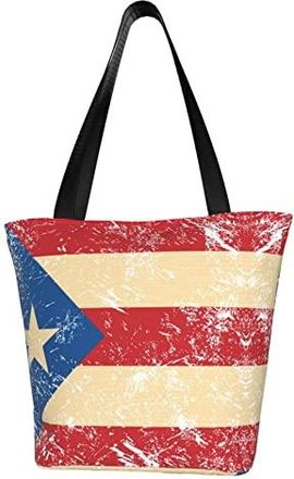 AOOEDM Sac fourre-tout drapeau portoricain r&eacute;tro femmes capacit&eacute; &eacute;paule sacs d&eacute;picerie
