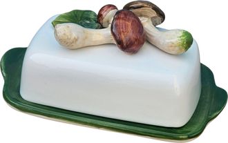 Les-Ottomans Stipes Ceramic Butter Dish-mushroom