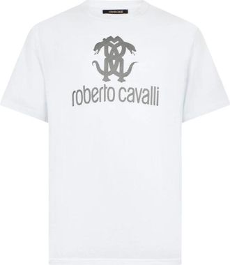 Roberto Cavalli Homme, Tops, Blanc, Taille: L T-Shirt Avec Monogramme RC