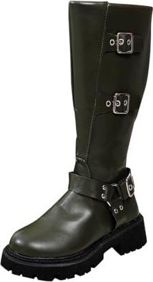 Generic Bottes hautes pour femme - Larges mollets - Style d&eacute;contract&eacute; - &Eacute;l&eacute;gantes - Couleur unie - Bout rond - Talon &eacute;pais - Boucle - Fermeture &eacute;clair lat&eacute;ral