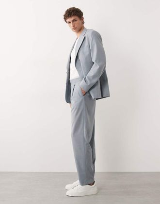 Asos Pantalon de costume fusel&eacute; d&eacute;contract&eacute; en lin et laine de qualit&eacute; sup&eacute;rieure - Bleu clair