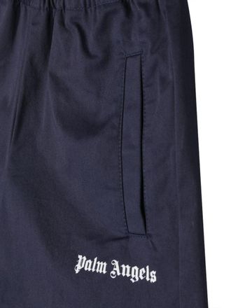 Palm Angels Logo Cotton Shorts - Blue