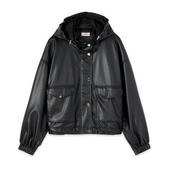 Oltre Femme, Vestes, Noir, Taille: 36 FR Veste &agrave; capuche et poches