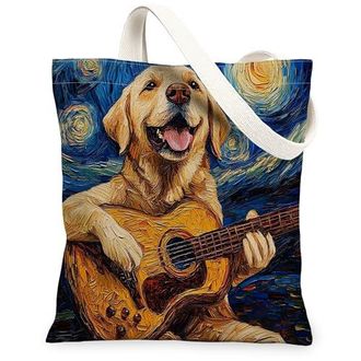 Generic Sac fourre-tout en toile r&eacute;utilisable pour le shopping Motif Labrador retriever 33 x 38,1 cm Motif guitare &eacute;toil&eacute;e Nuit &eacute;toil&eacute;e Pour femme