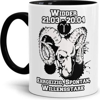 Tassendruck Sternzeichen-Tasse Widder - Innen & Henkel Schwarz - Geburtstag/Astronomie/Sternen-bilder/mit Spruch/Witzig/Kaffeetasse/Mug/Cup - Qualität Made in Ger