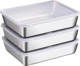 Generic Boîtes de Conservation Alimentaire en Acier Inoxydable: 3 Pièces 25×20×5cm Boites Alimentaires en Inox, Boîte à Bento en Acier Inoxydable, avec Couver