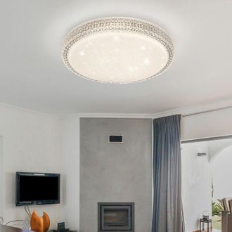 ETC Shop Etc-shop - Plafonnier en cristal lampe ronde plafonnier salon, décoration en cristal cct effet ciel étoilé, métal opale blanc clair, 1x led 22 watts