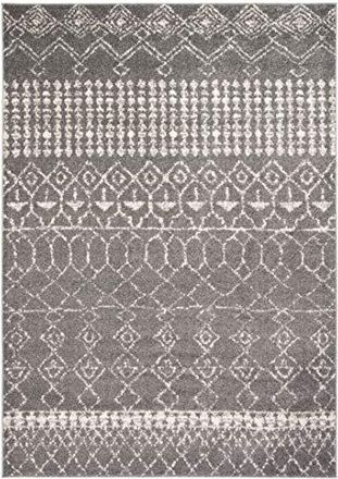 Safavieh Boho Teppich für Wohnzimmer, Esszimmer, Schlafzimmer - Tulum Collection, Kurzer Flor, Grau und Elfenbein, 183 X 274 cm