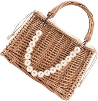 Yardwe Sac Paille Femme Tiss&eacute; avec Perles Sac de Plage Polyvalent L&eacute;ger et Portable Pochette Main pour Sorties et Vacances