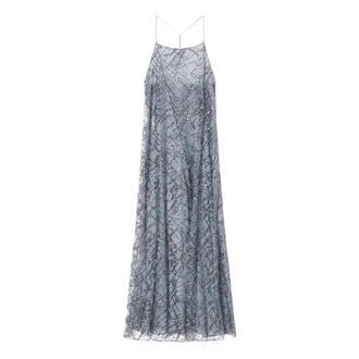 Emporio Armani Femme, Robes, Gris, Taille: 42 FR Longue robe en tulle avec micro-sequins et broderie jet&eacute;e int&eacute;grale