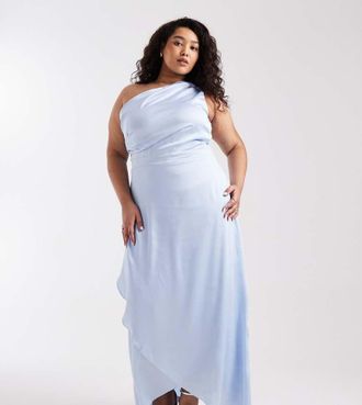 Tfnc Plus Robe longue et asym&eacute;trique pour demoiselle dhonneur en satin &agrave; jupe portefeuille - Bleu