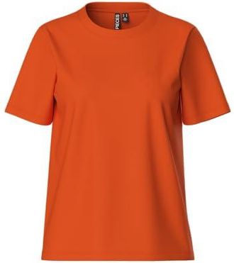 Pieces Pcria SS Solid Tee Noos BC T-Shirt, Orange Mandarine, S Femmes