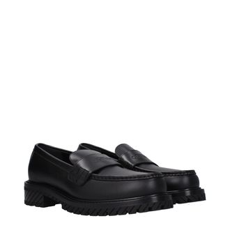 Off-white Mens Black Leather Slip-On Loafers