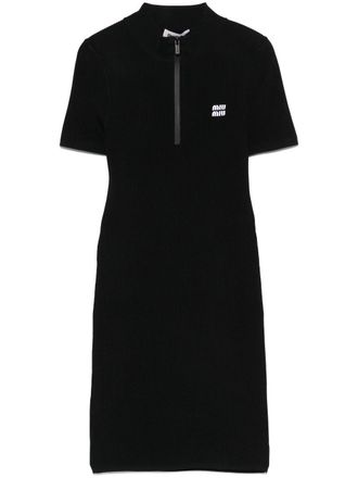 Miu Miu robe courte en maille nervurée - Noir
