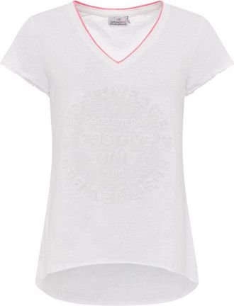 Zwillingsherz Kurzarmshirt Positive Mind Neonkante ausgefranste Kanten, V-Ausschnitt mit Neonkante, kurzarm, Stempeldruck