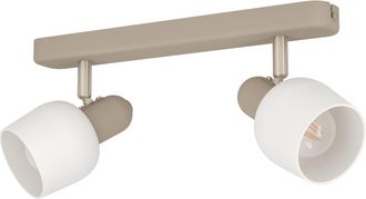 Eglo Deckenstrahler Corato, Deckenlampe mit 2 schwenkbaren Spots, Deckenleuchte aus Metall in Sandfarben und Silber, Glas in Weiß, Deckenspot mit E14 Fassu