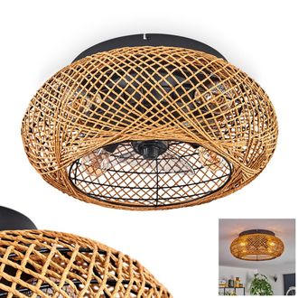 HOFSTEIN Deckenventilator mit Beleuchtung - 4-flammig, Retro/Vintage - Ventilator leise, E27, Fernbedienung, Geschwindigkeitsstufen, Timer, Rechts-/Linksrotati