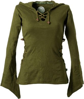 vishes Alternative Bekleidung - Elfenshirt mit Zipfelkapuze und B&auml;ndern zum Schn&uuml;ren Olive 44/46