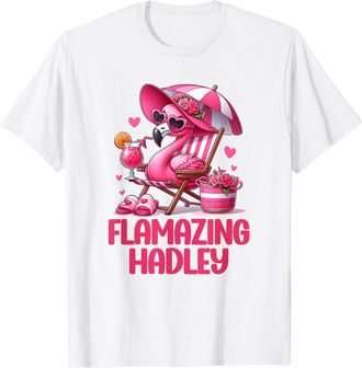 BDAZ Flamazing Hadley Pink Flamingo Tropical Beach Trip Damen T-Shirt