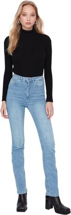 Trendyol Damen Trendyol Herren Hoher Bund Flared Jeans, Hellblau, 32 EU