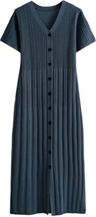 Generic Robe amincissante d&eacute;t&eacute; d&eacute;contract&eacute;e &agrave; manches courtes et col en V pour femme, bleu marine, Taille unique