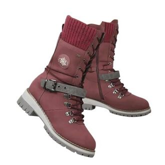 Generic JJDFW Bottes pelucheuses de couleur unie avec semelle souple &agrave; talon &eacute;pais et doublure en polaire antid&eacute;rapante pour lhiver, Rouge, 39 2/3 EU