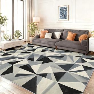 Generic Tapis de Salon 140 x 200 cm, Gris Tapis Lavable &agrave; Poils Courts antid&eacute;rapant Doux, Motif Vintage Art D&eacute;co G&eacute;om&eacute;trique, pour Chambre denfant Bureau Sall