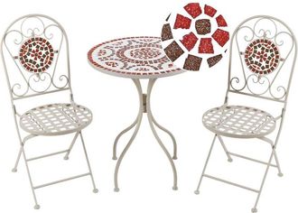Beliani Beliani - Ensemble de Jardin en M&eacute;tal Table et Chaises pour Jardin Ext&eacute;rieur Motif Mosa&iuml;que Blanc Spello
