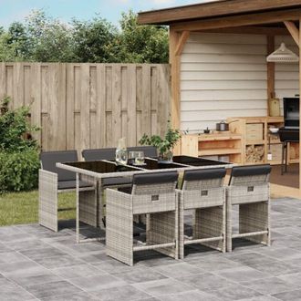 vidaXL 7-tlg. Garten-Essgruppe mit Kissen Hellgrau Poly Rattan - Vidaxl