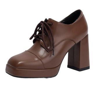SJJH Chaussures &agrave; plateforme r&eacute;tro pour femme - Talon bloc de 9,5 cm - Chaussures &agrave; lacets avec embout carr&eacute; et plateau de 2 cm - Semelle antid&eacute;rapante pou