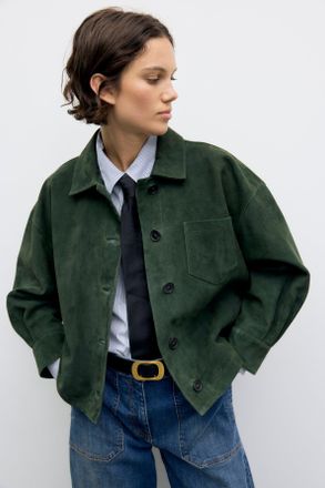 Gerard Darel Surchemise en cuir velours - PIA - Vert fonc&eacute;