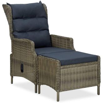 vidaXL Vidaxl - Chaise inclinable de jardin avec tabouret R&eacute;sine tress&eacute;e Marron