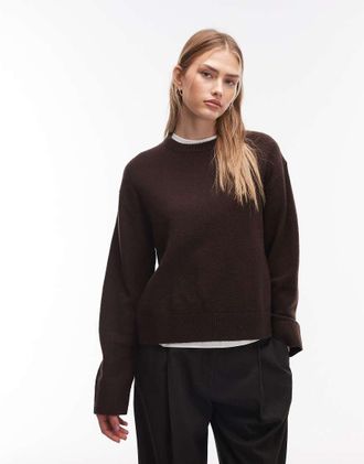 & Other Stories Pull coupe carr&eacute;e en laine et coton m&eacute;lang&eacute;s - Marron fonc&eacute;-Brown