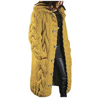 Generic Manteau dhiver long pour femme, pulls chauds en tricot &eacute;pais l&eacute;ger &agrave; boutons, cardigan avec poches pour femme, style d&eacute;contract&eacute;, couleur unie, longue