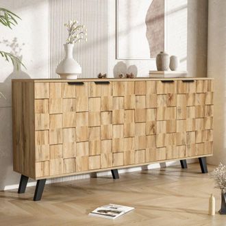 STILVORA Buffet et Enfilade avec 4 Portes et &Eacute;tag&egrave;res R&eacute;glables, Motif G&eacute;om&eacute;trique, Moderne, en Panneaux de Particules, Bois, Marron Clair, 160,5&times;35,5&times;78 cm