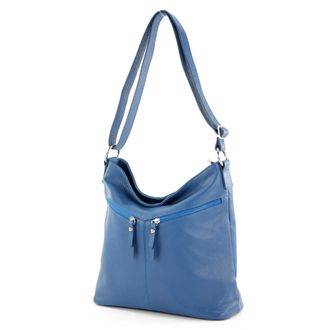modamoda.de T196 Damen Leder Schultertasche Umh&auml;ngetasche handmade in Italy, Farbe:Signalblau