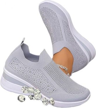 Generic Baskets orthop&eacute;diques respirantes orn&eacute;es de strass, baskets compens&eacute;es en maille, chaussures de tennis &agrave; paillettes pour la marche, le mariage et le q