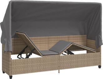 Festnight Gartensofa mit Sonnendach Liegesofa Rattan Sofa Liege Balkon Lounge Sofa Outdoor mit Dach Rattansofa Balkon Bank Verstellbar Sonnenliege Gartenliege B