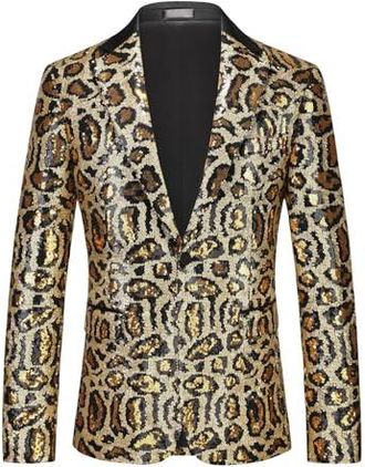 Generico Blazer &agrave; paillettes pour homme Veste brillante dor&eacute;e Slim Fit Costume de carnaval pour carnaval Blazer disco, citronier, 5X-Large