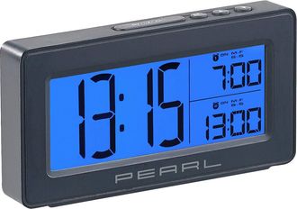 Pearl Digitaler Reisewecker: Digitaler Reise-Wecker mit 2 Weckzeiten, großes, beleuchtetes Display (Mini Uhr, Schreibtischuhr, Beleuchtete)
