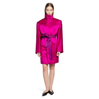 Saint Laurent Boxy Belted Coat in Silk Satin